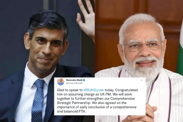 PM Modi, UK PM Rishi Sunak hold telephonic talks FTA deal - NewsBharati